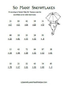 LWW) So Many Snowflakes (Addition, No Regrouping) Lesson Plan of Happiness